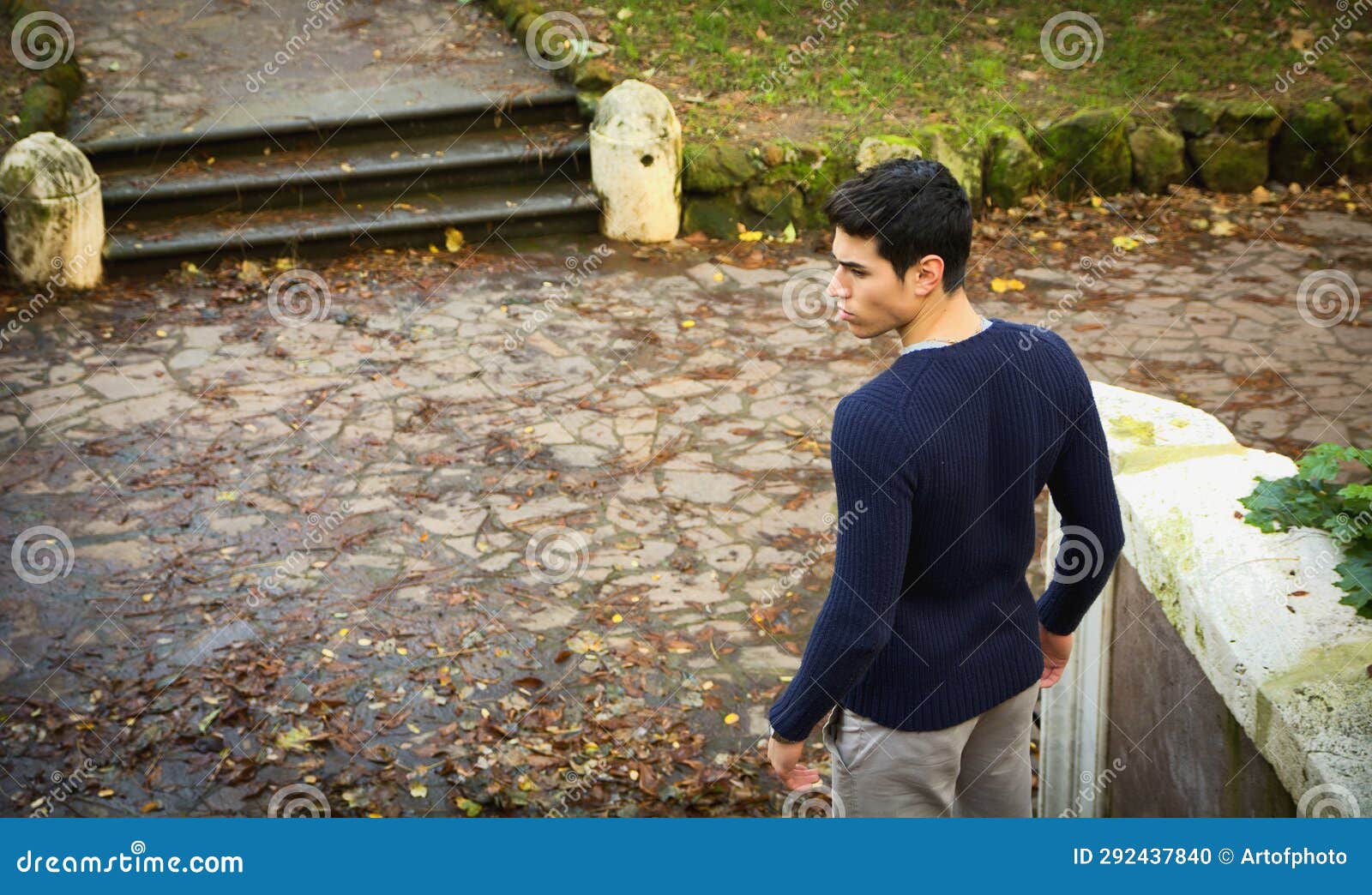 Photo of a Man Standing in Front of a Stone Path Stock Photo - Image of ...