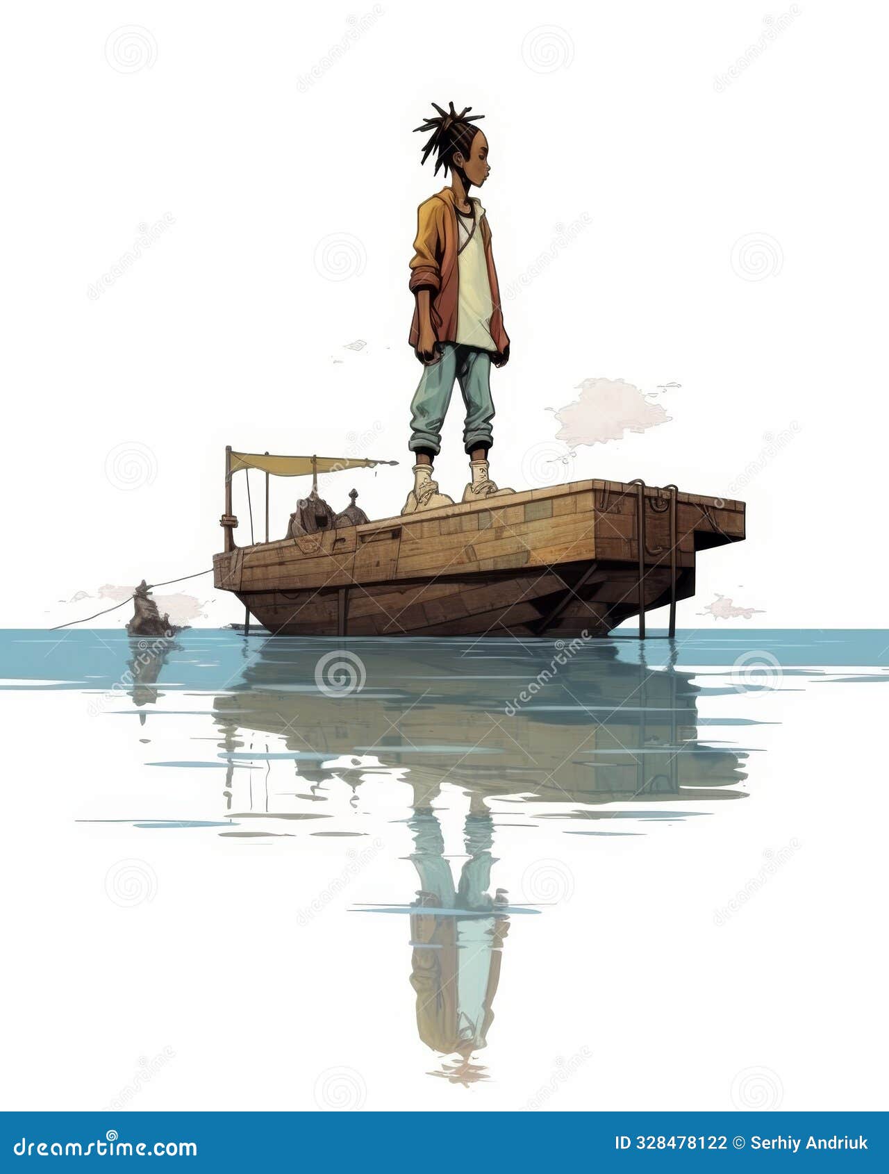 A Man Standing in Front of a Sunken Ship in the Water. Stock ...