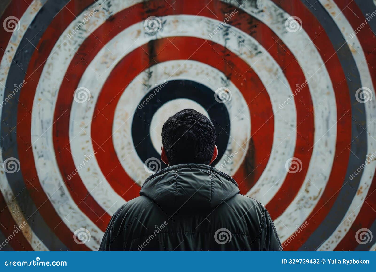 Man Standing in Front of Target Symbol Thinking about Goal Setting ...