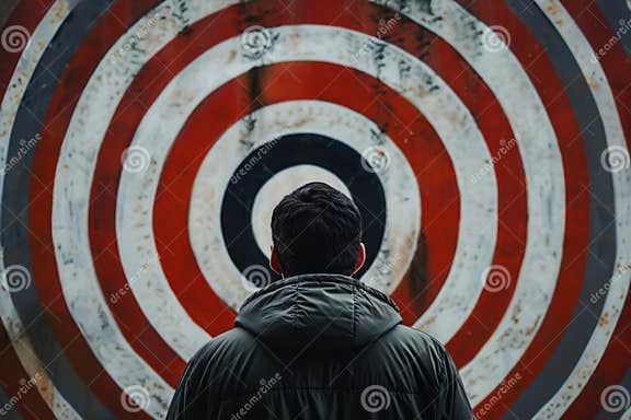 Man Standing in Front of Target Symbol Thinking about Goal Setting ...