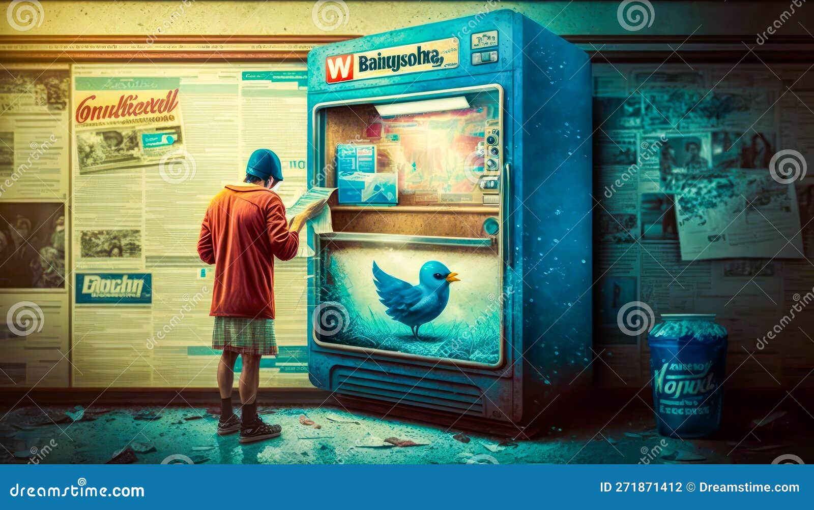 Man is Standing in Front of Vending Machine with Twitter on it ...