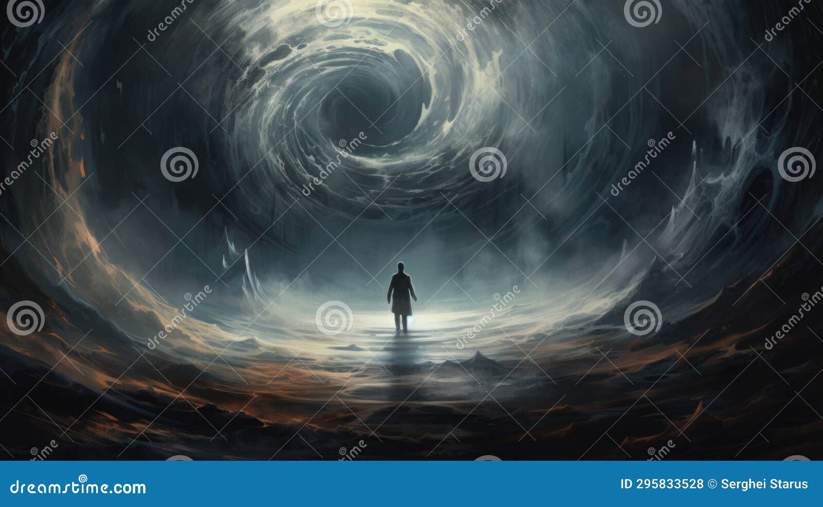 A Man Standing in Front of a Vortex, AI Stock Illustration ...