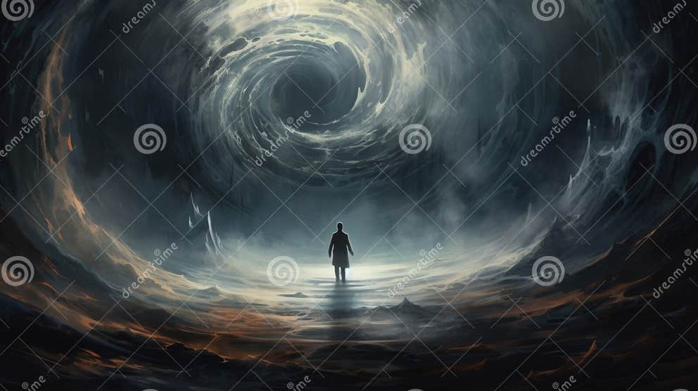 A Man Standing in Front of a Vortex, AI Stock Illustration ...