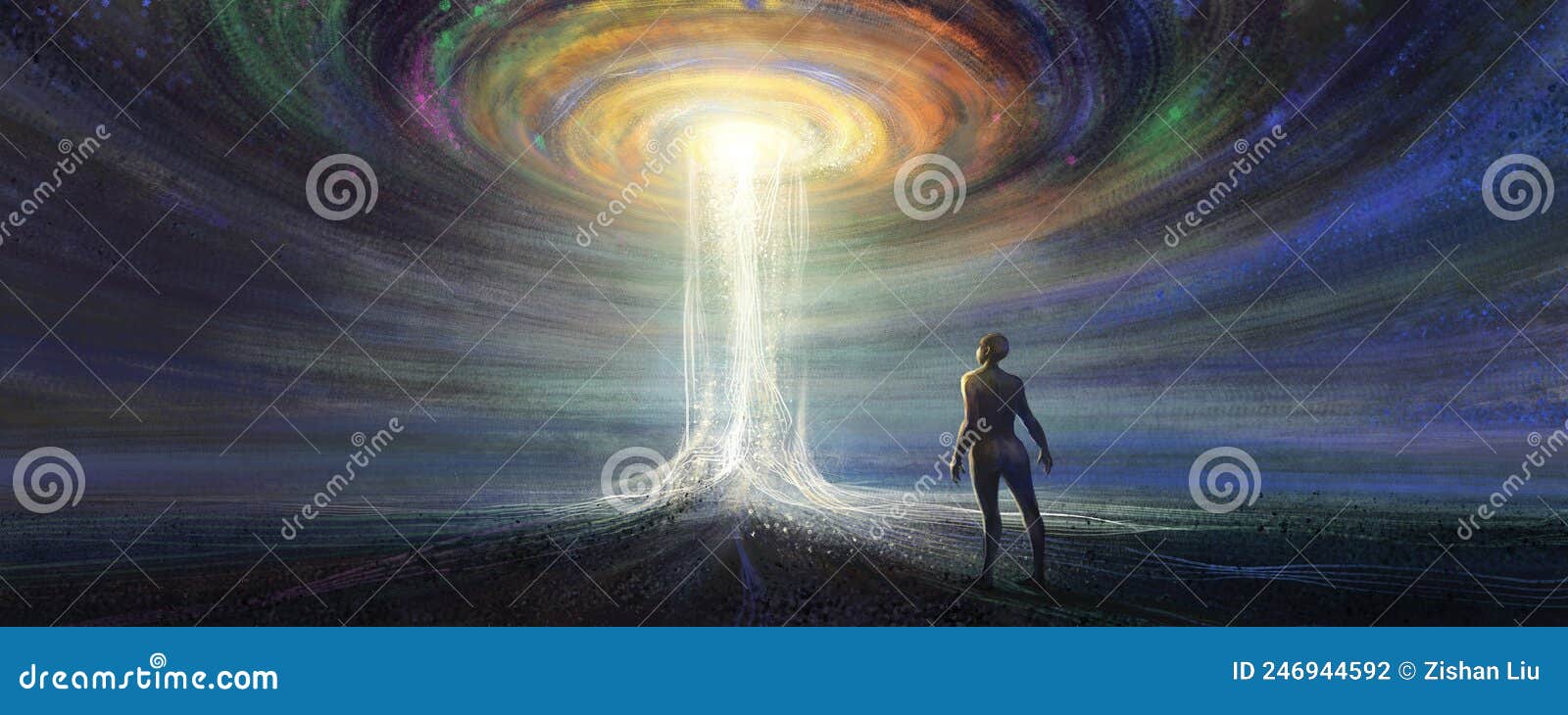 Man Standing in Front of the Vortex of Time and Space, 3D Illustration ...