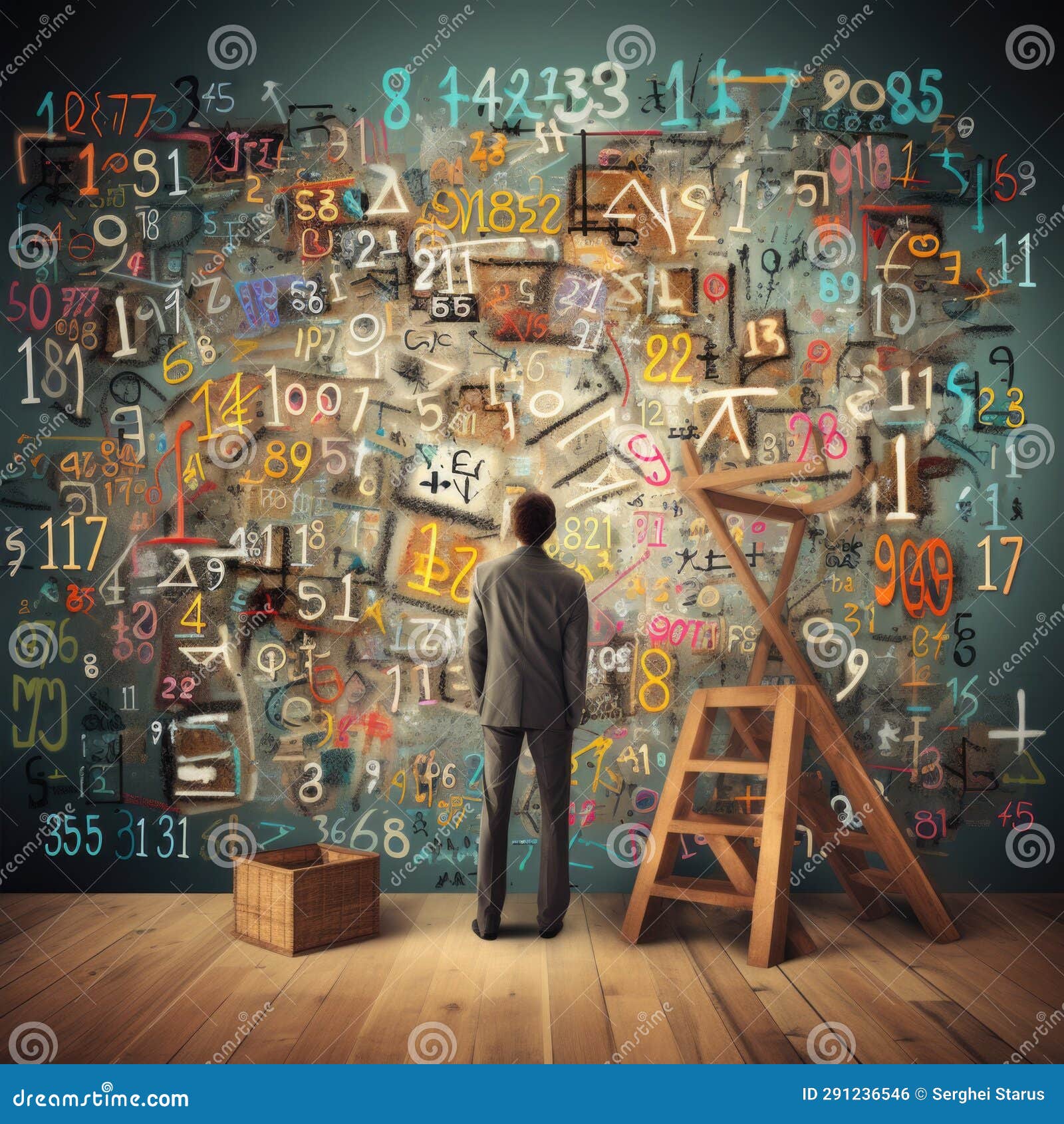 A Man Standing in Front of a Wall of Numbers, AI Stock Illustration ...