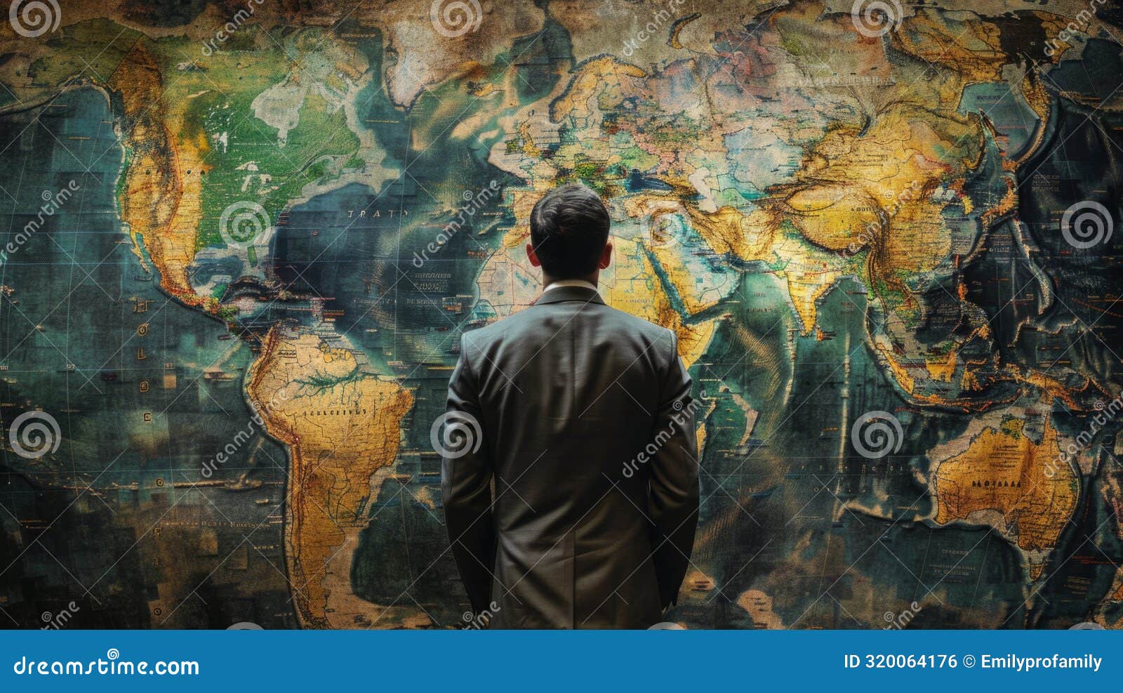 Man Standing in Front of World Map Stock Illustration - Illustration of ...