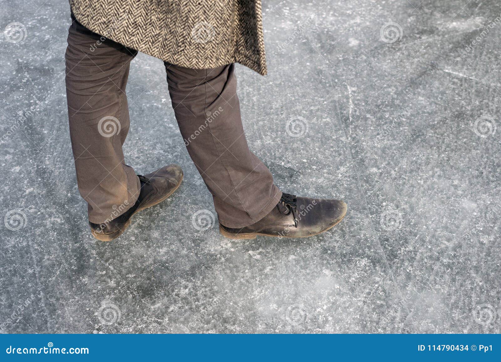 Man Standing on Frozen Ice Lake Natural Stock Photo - Image of skating ...