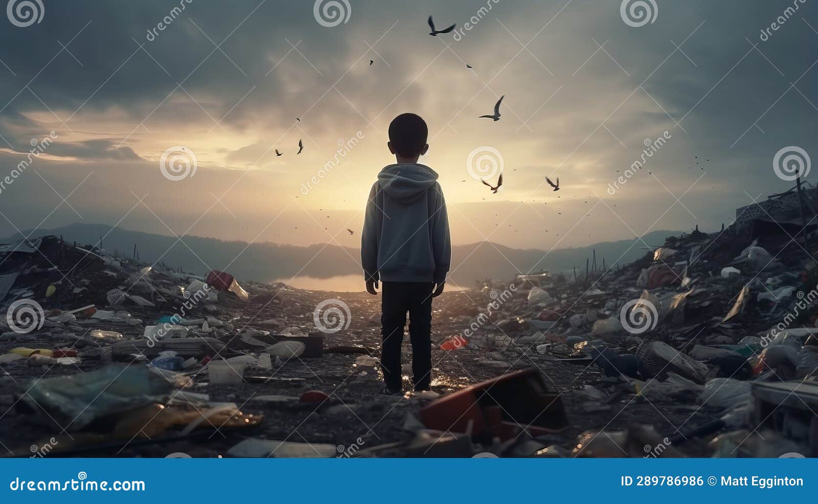 A Man Standing in a Field Surrounded by Trash and Waste Stock ...