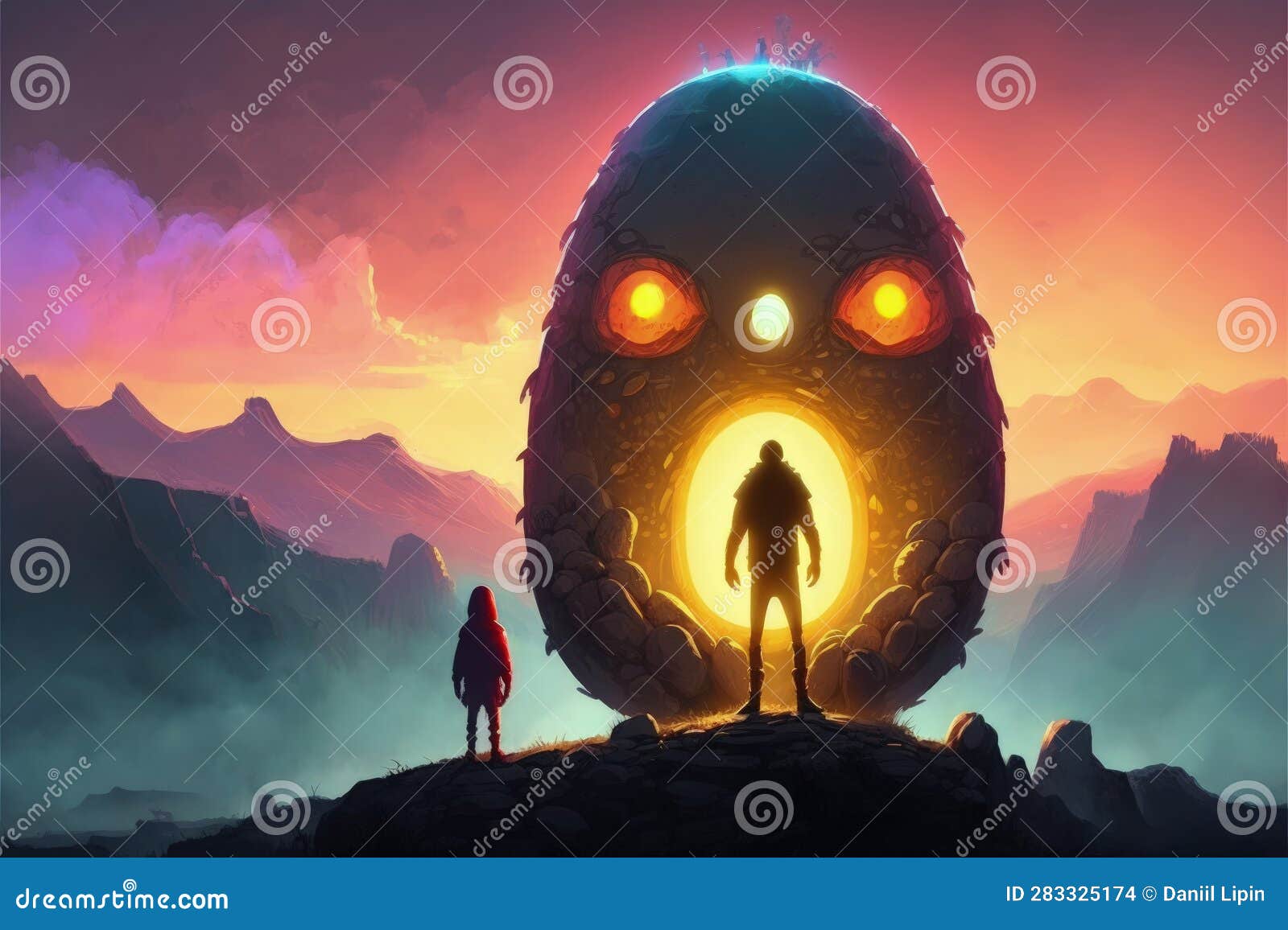 Man Standing on Glowing Eggs Containing Monstrous Creatures, Sci-fi ...