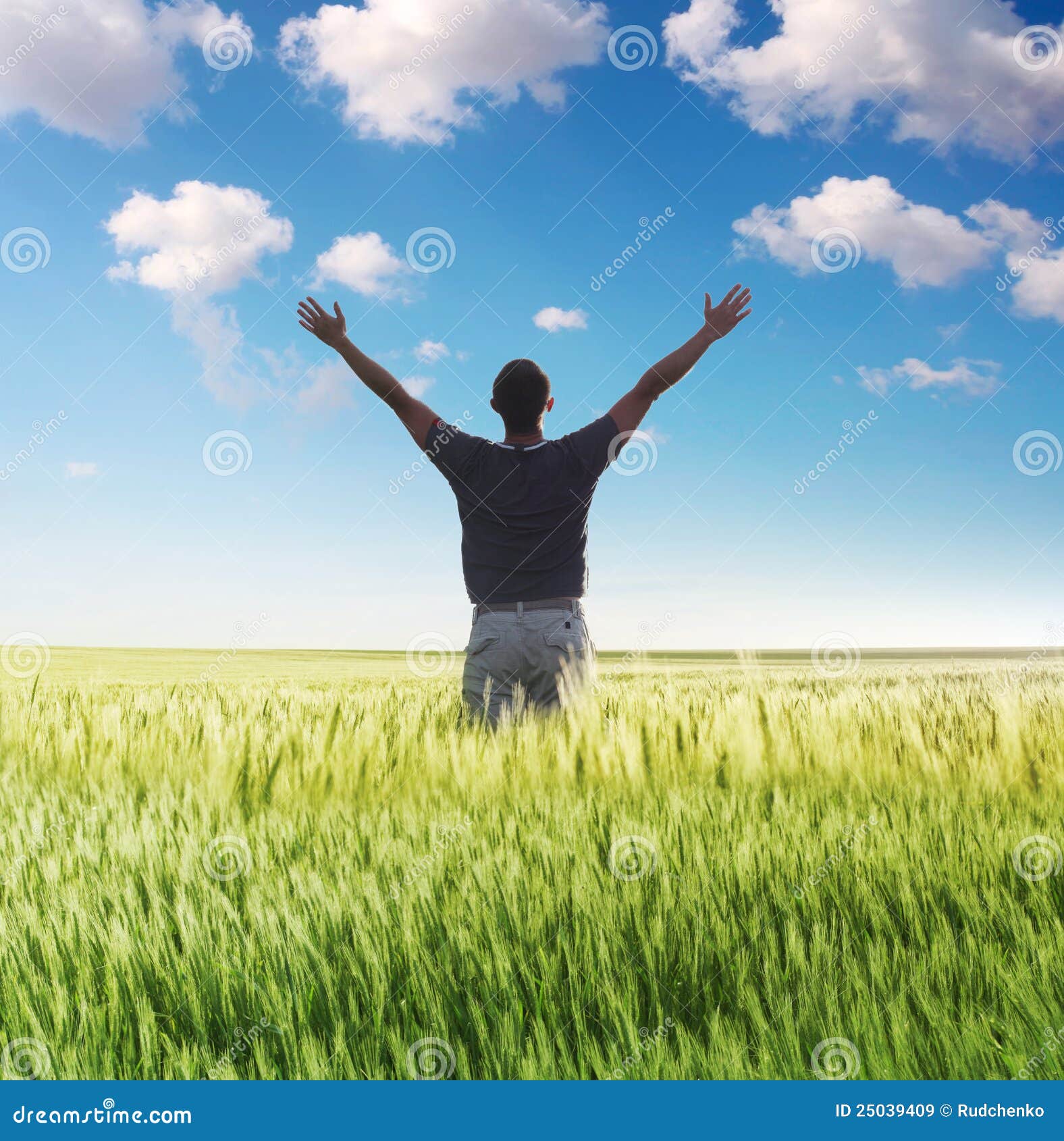 Man Standing on the Green Field Under Sky Stock Image - Image of fresh ...