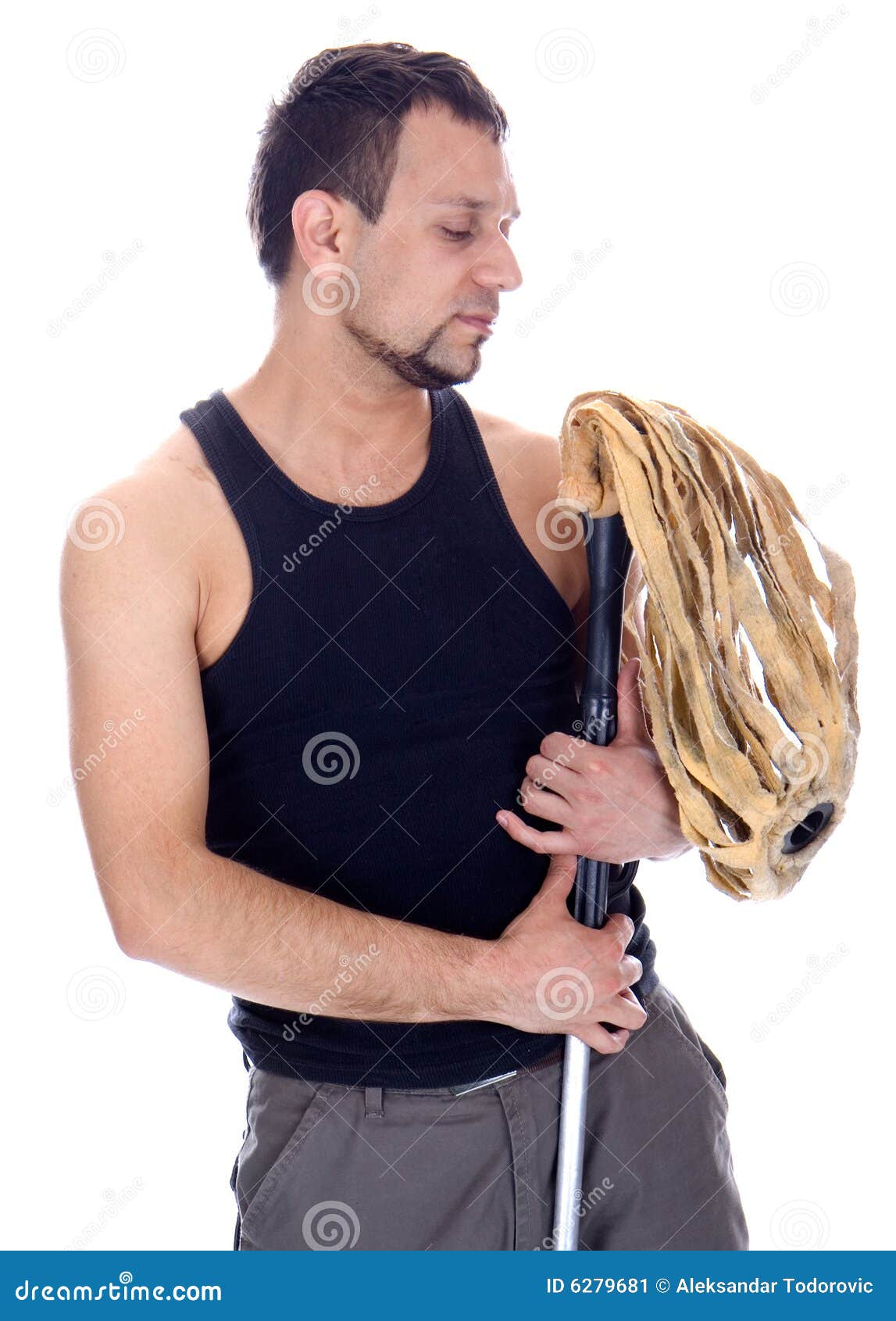 Man Standing With Hand On Mop Stock Image - Image: 6279681