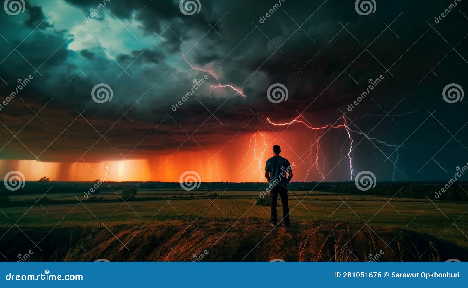 Man Standing with His Back Looking at the Colorful Lightning ...