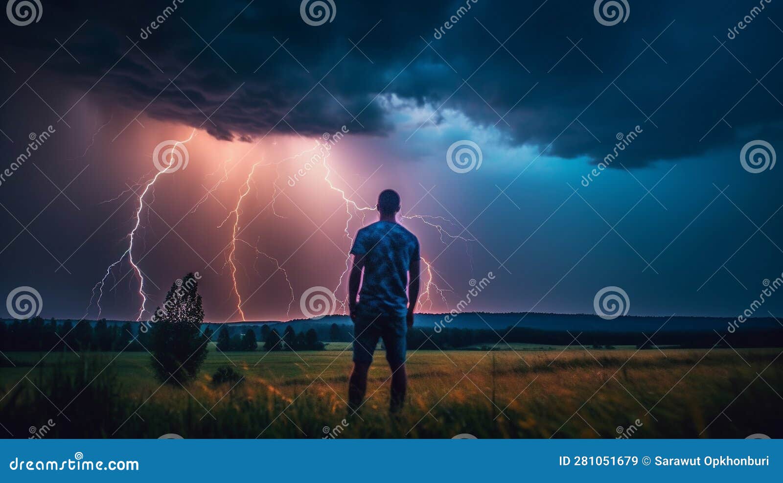 Man Standing with His Back Looking at the Colorful Lightning ...