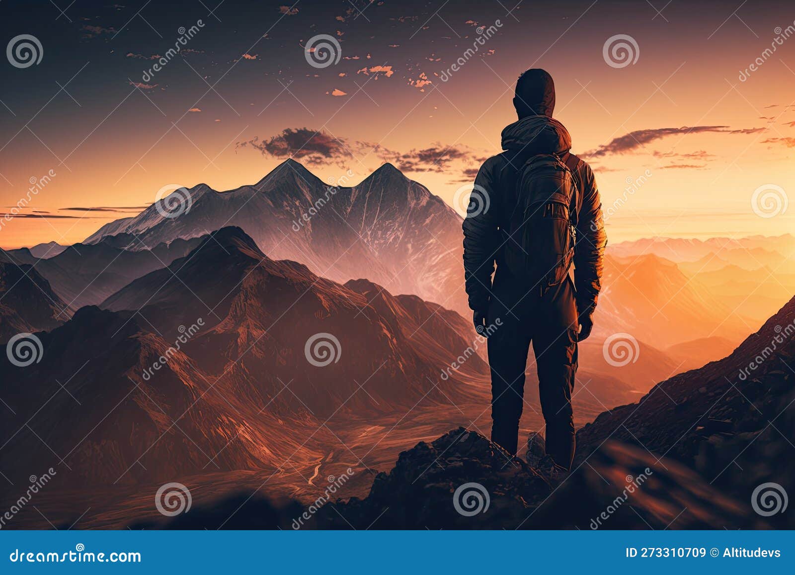 Man, Standing with His Back To the Camera, Facing the Sunrise on a ...