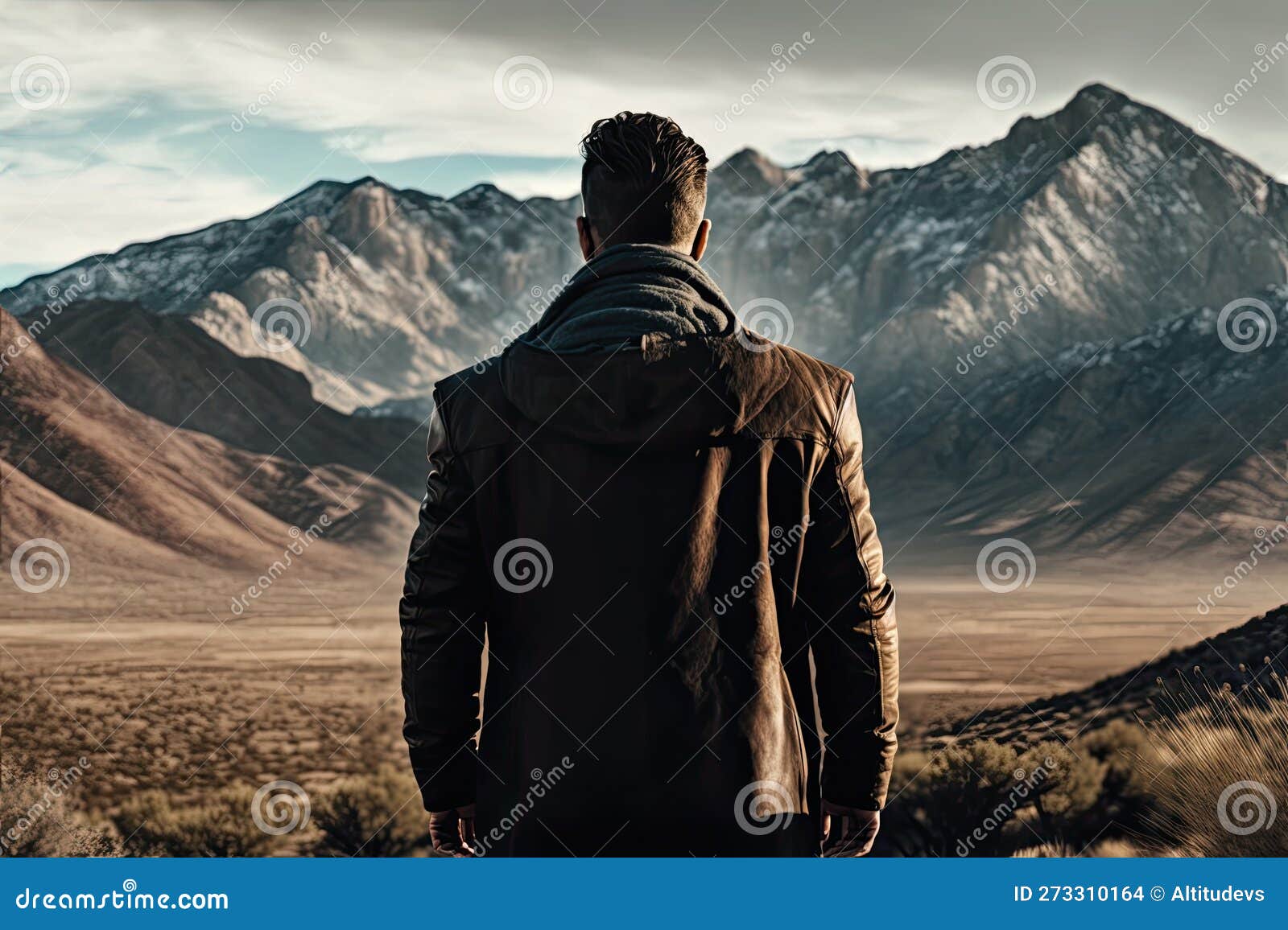 A Man, Standing with His Back To the Camera and a View of the Rolling ...