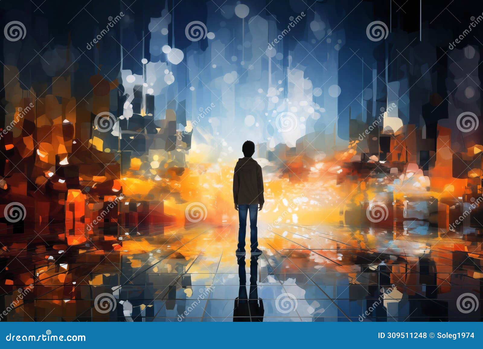 Man Standing with His Back To the Viewer, in Front of Orange and Red ...