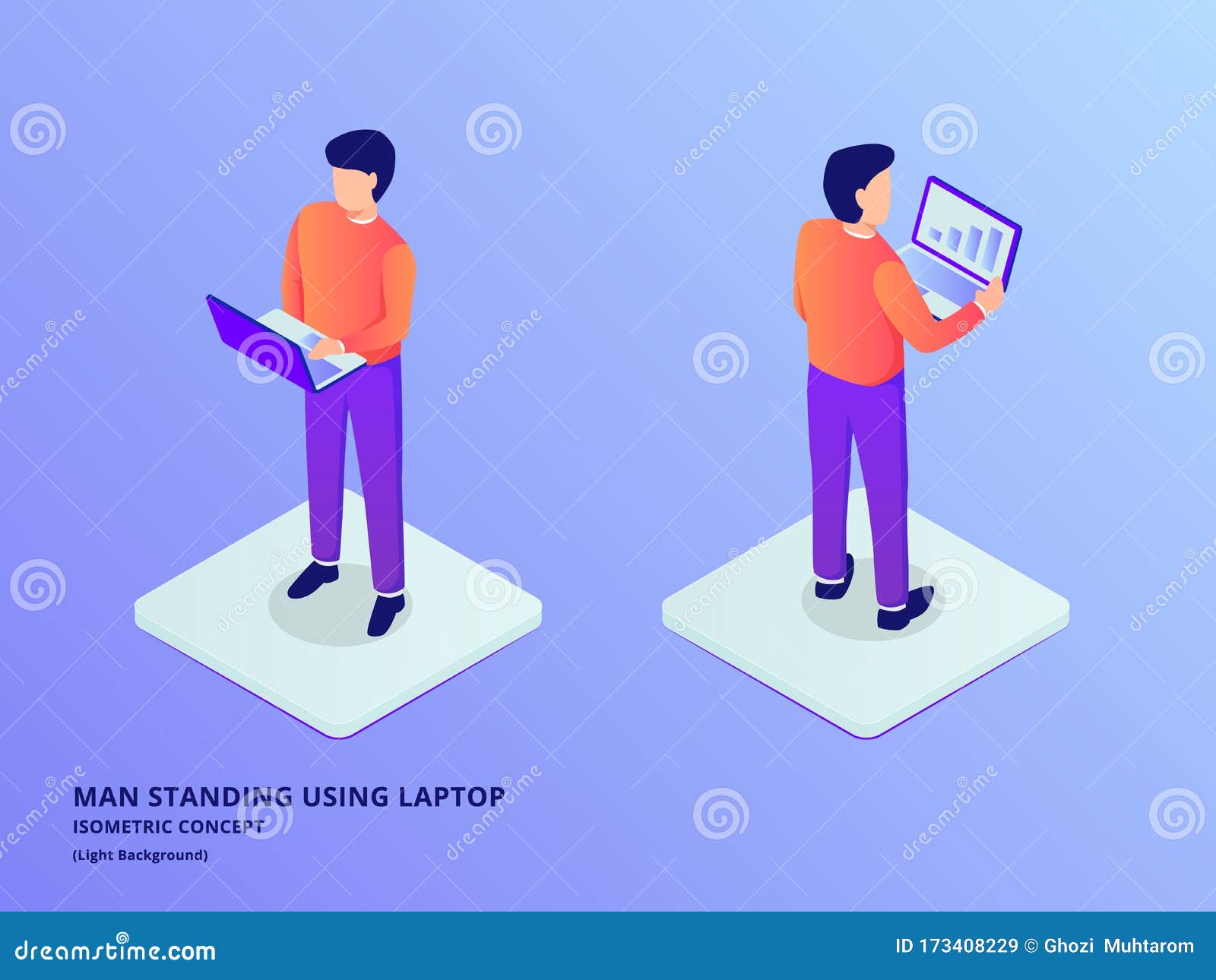 Man Standing Holding Laptop or Notebook with Isometric Flat Style Stock ...