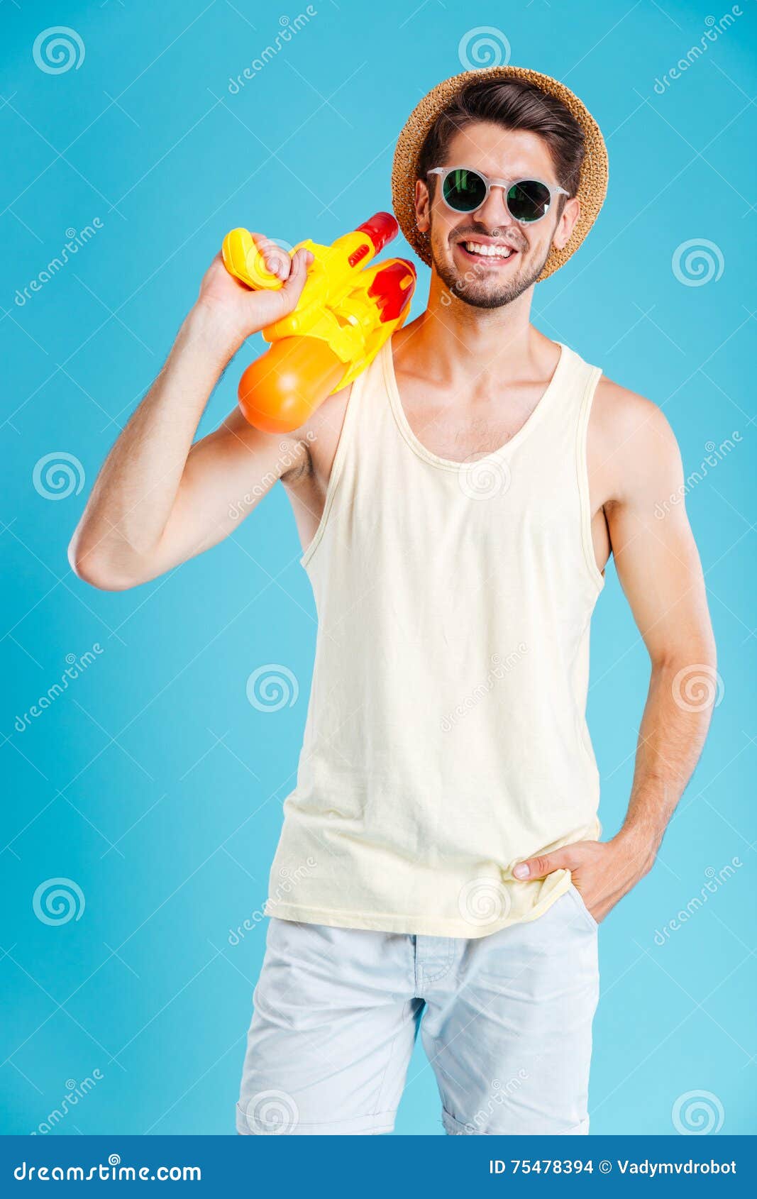 Man Standing and Holding Water Gun Stock Photo - Image of playful ...