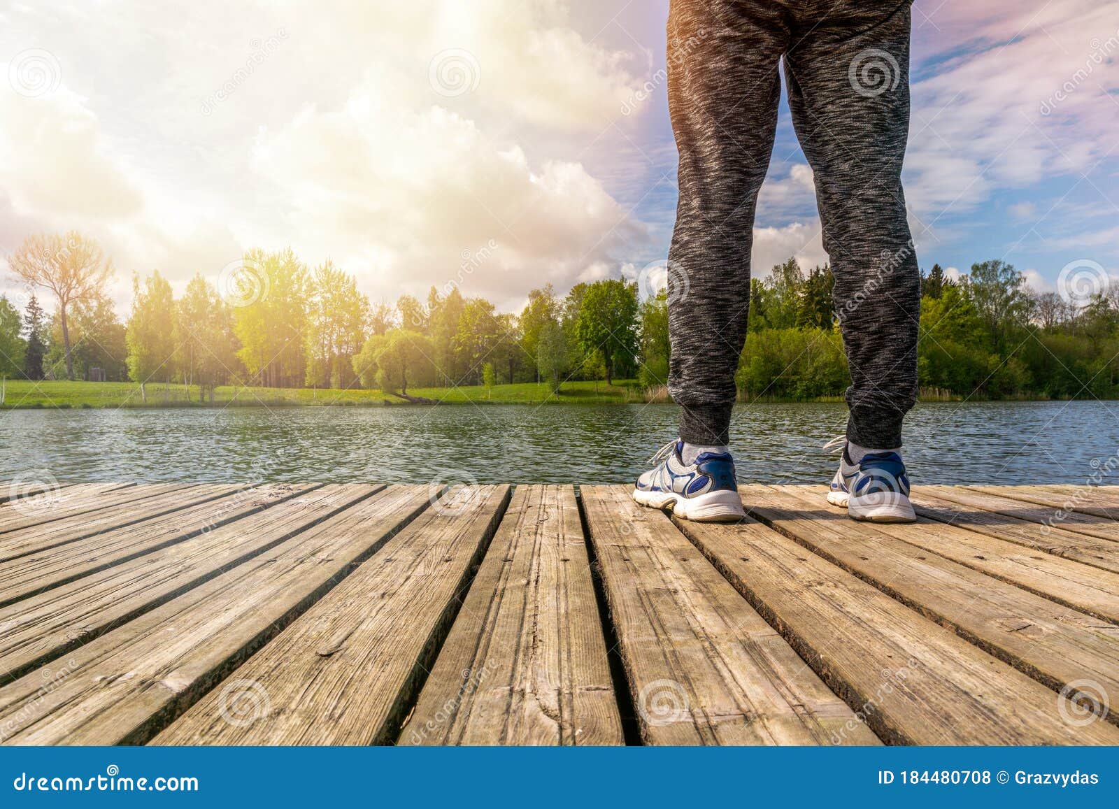 Man Standing on the Edge of Pier Stock Photo - Image of nature, lake ...