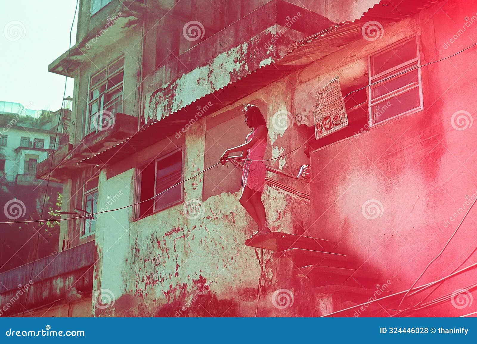 Man Standing on a Ledge on a Building Stock Illustration - Illustration ...
