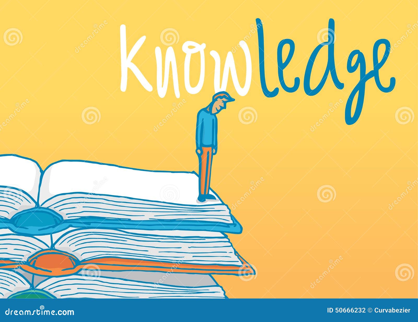 Man Standing in the Ledge of Some Books Facing Knowledge Stock Vector ...