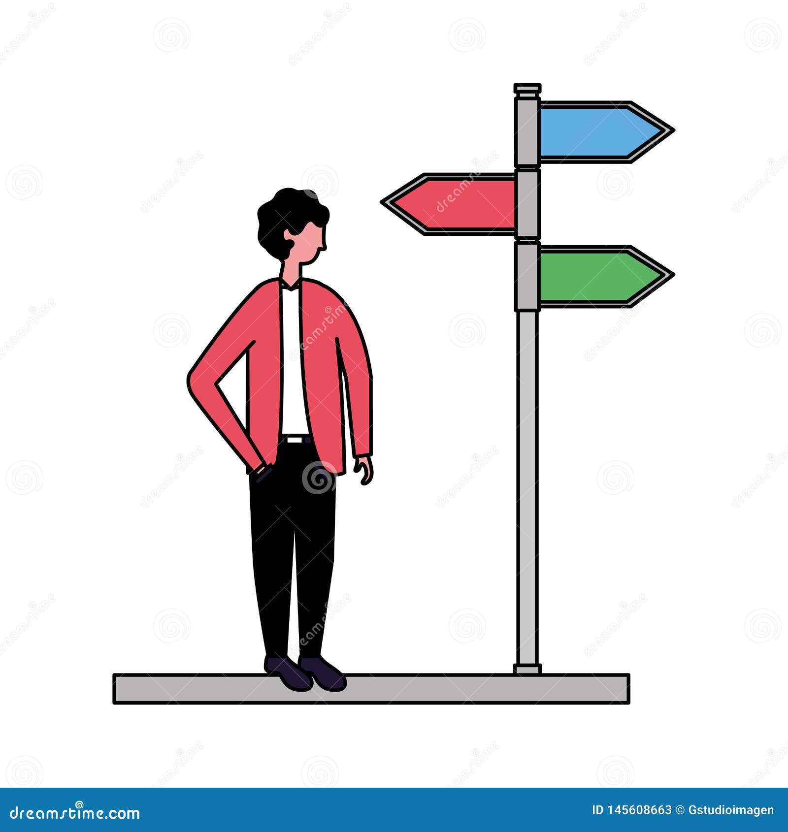 Man Standing with Location Arrows Stock Illustration - Illustration of ...