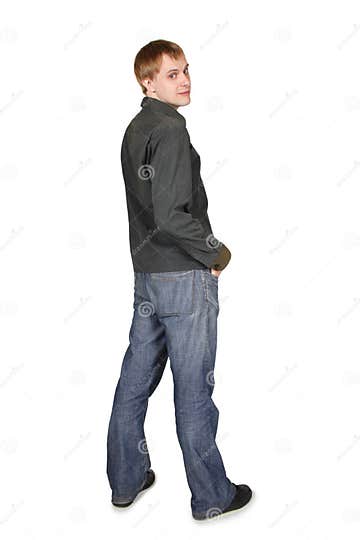 Man Standing and Looking Back, Isolated Stock Photo - Image of pocket ...