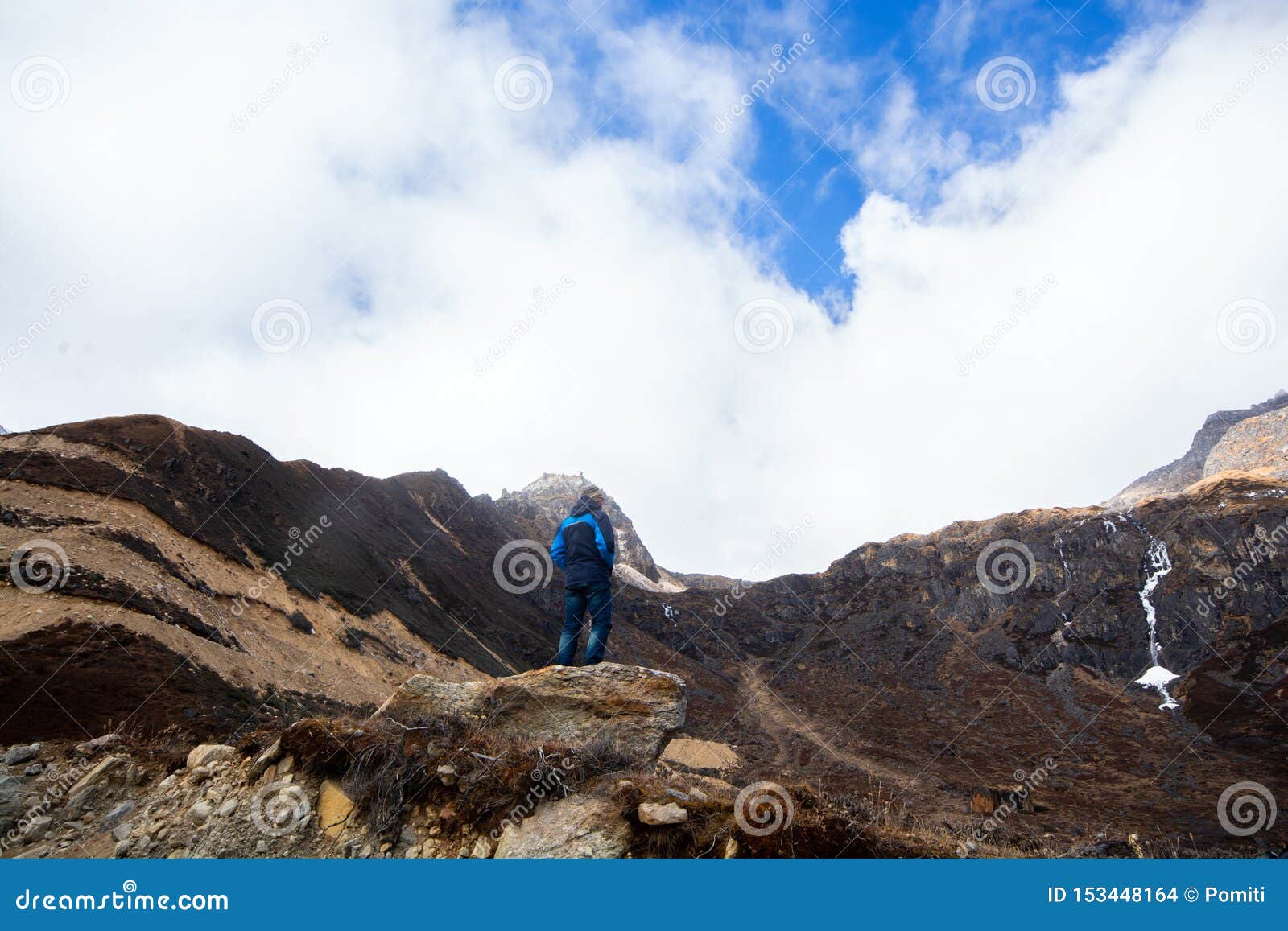 Man Standing Looking at Nature View Stock Photo - Image of backpack ...