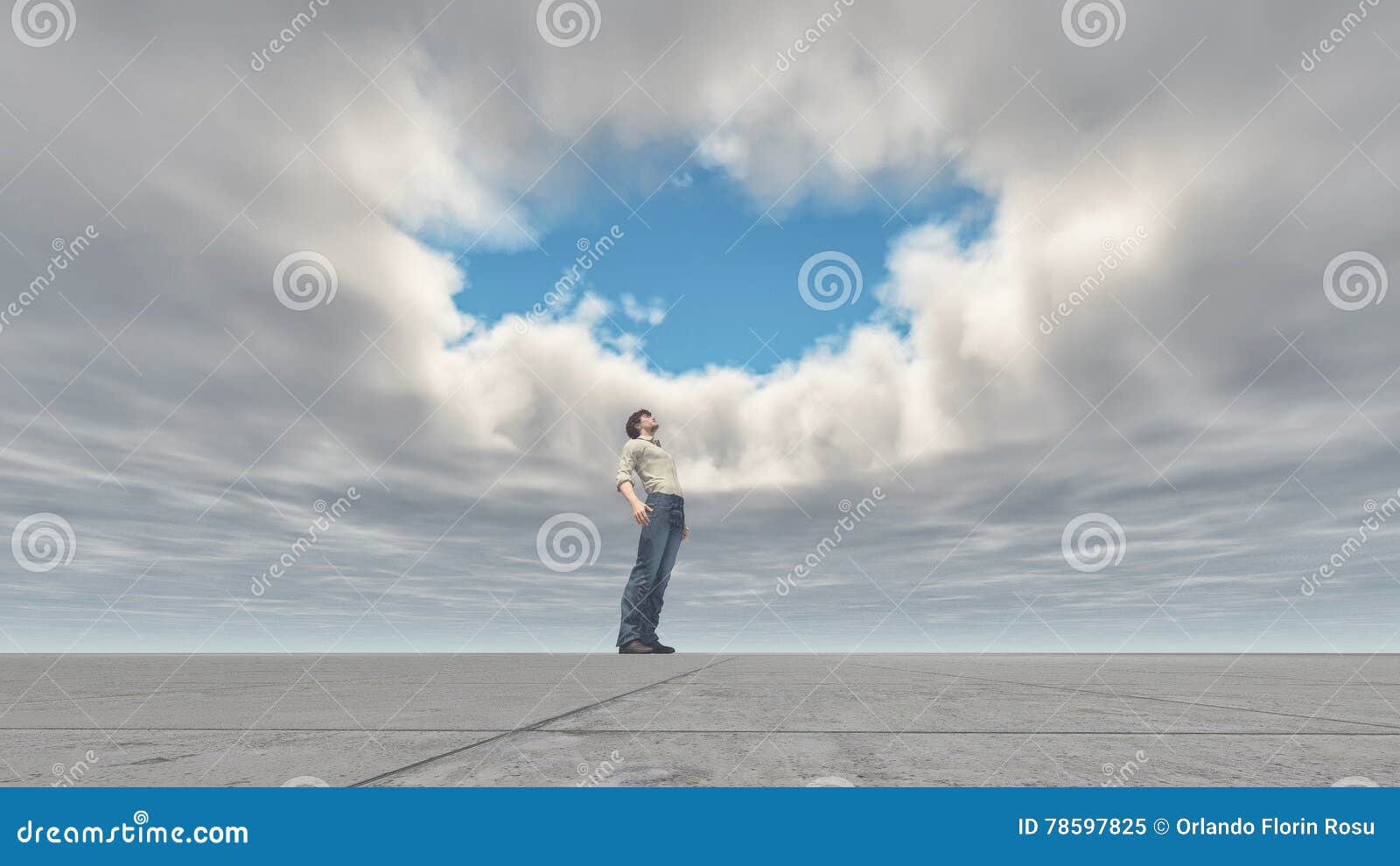 Man Standing Looking at the Sky Stock Illustration - Illustration of ...