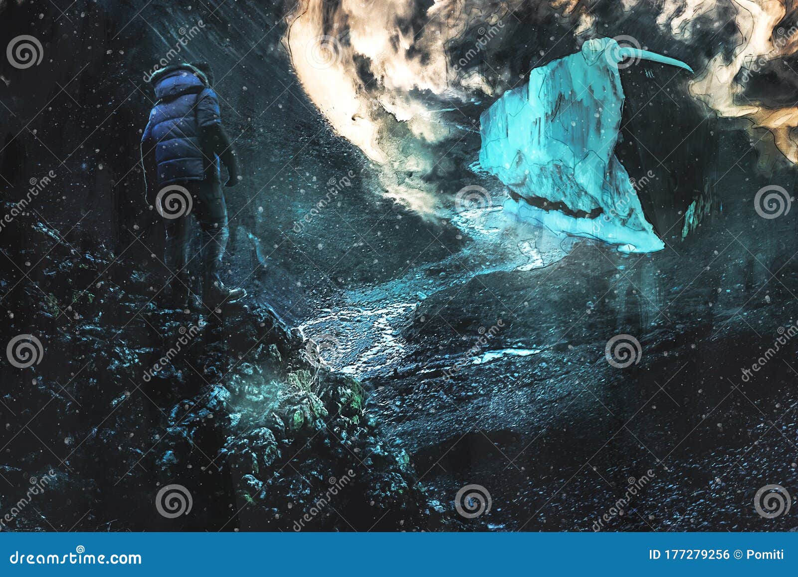 Man Standing and Looking at Wrecked Ship at Night Stock Photo - Image ...