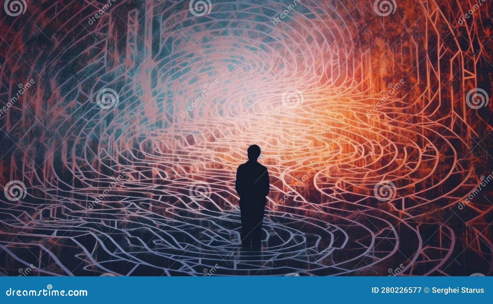 A Man Standing in a Maze with a Light at the End. Generative AI Image ...