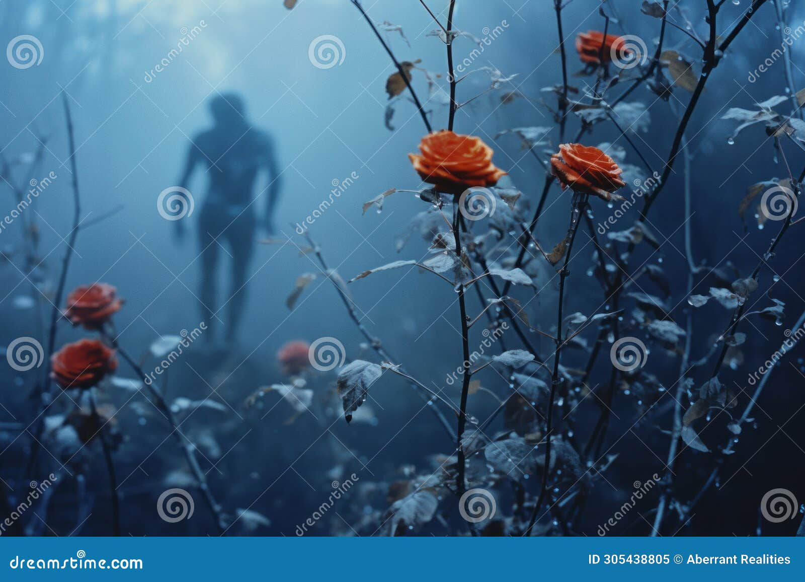 A Man is Standing in the Middle of a Field of Red Roses Stock ...
