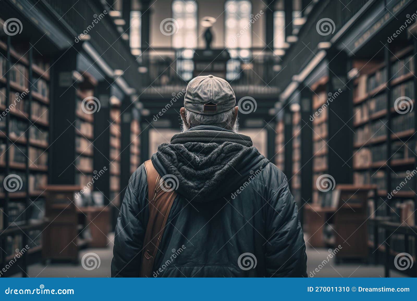 Man Standing in the Middle of the Library. Illustration Generative AI ...
