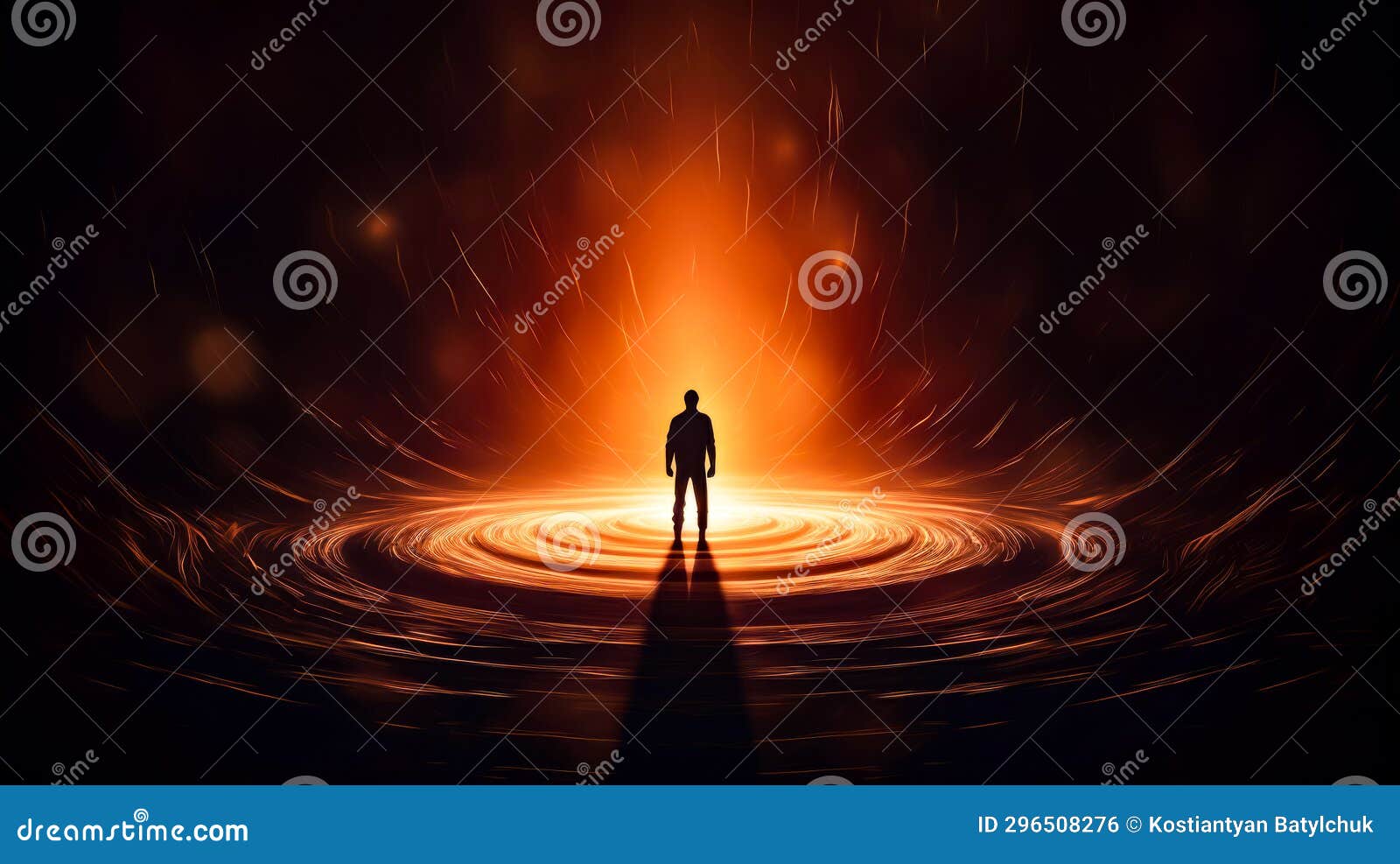 Man Standing in the Middle of Vortex of Light with His Back To the ...