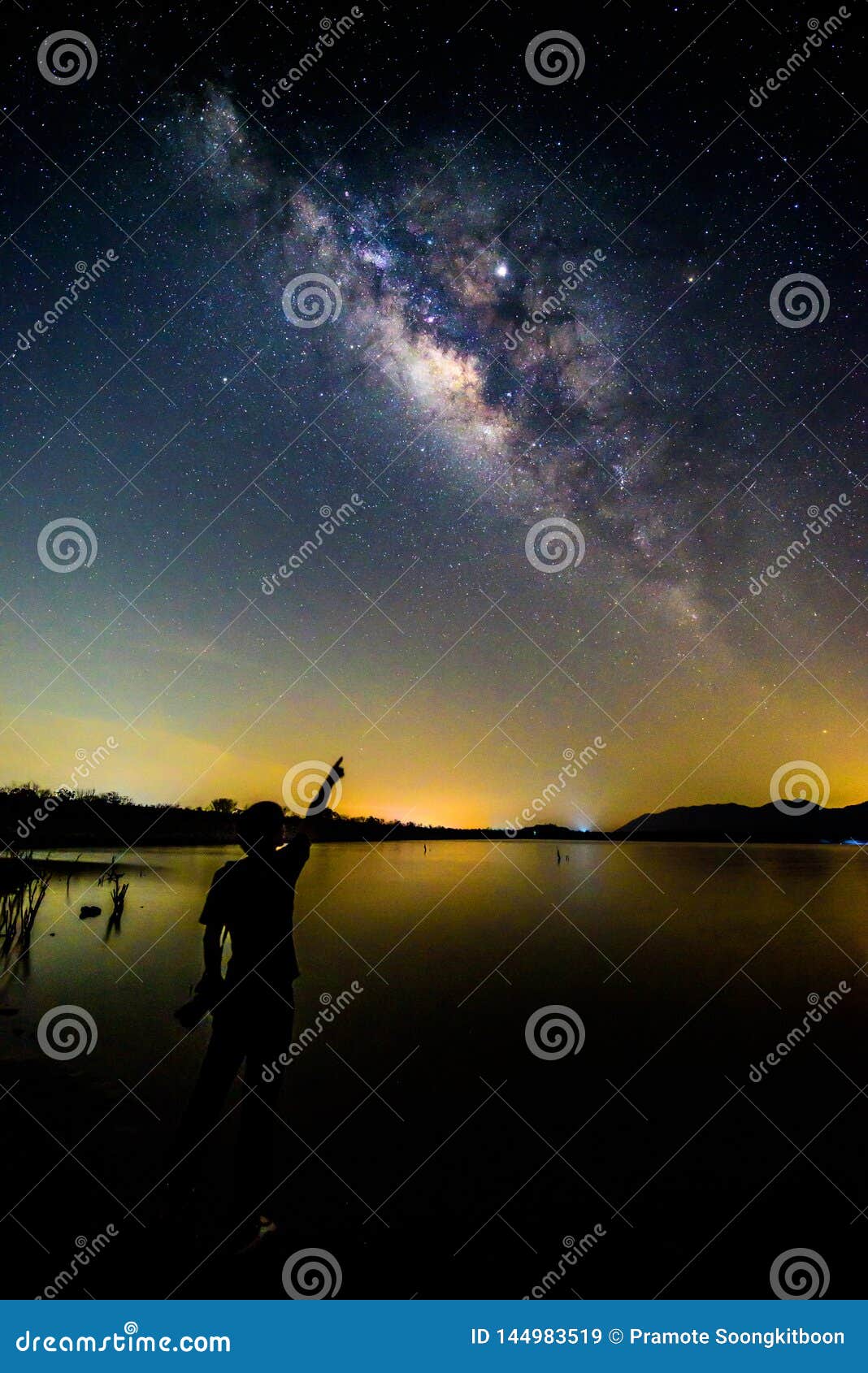 The Man Point To the Milky Way Stock Image - Image of space, person ...