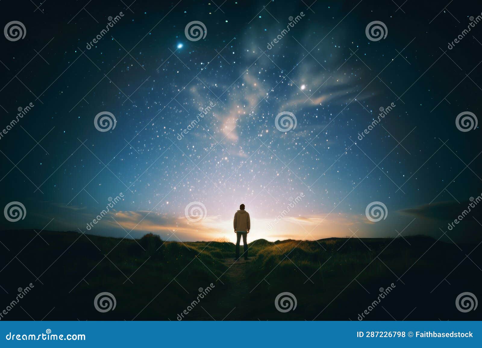 Man Standing On The Mountain At Night With Starry Sky And Milky Way ...