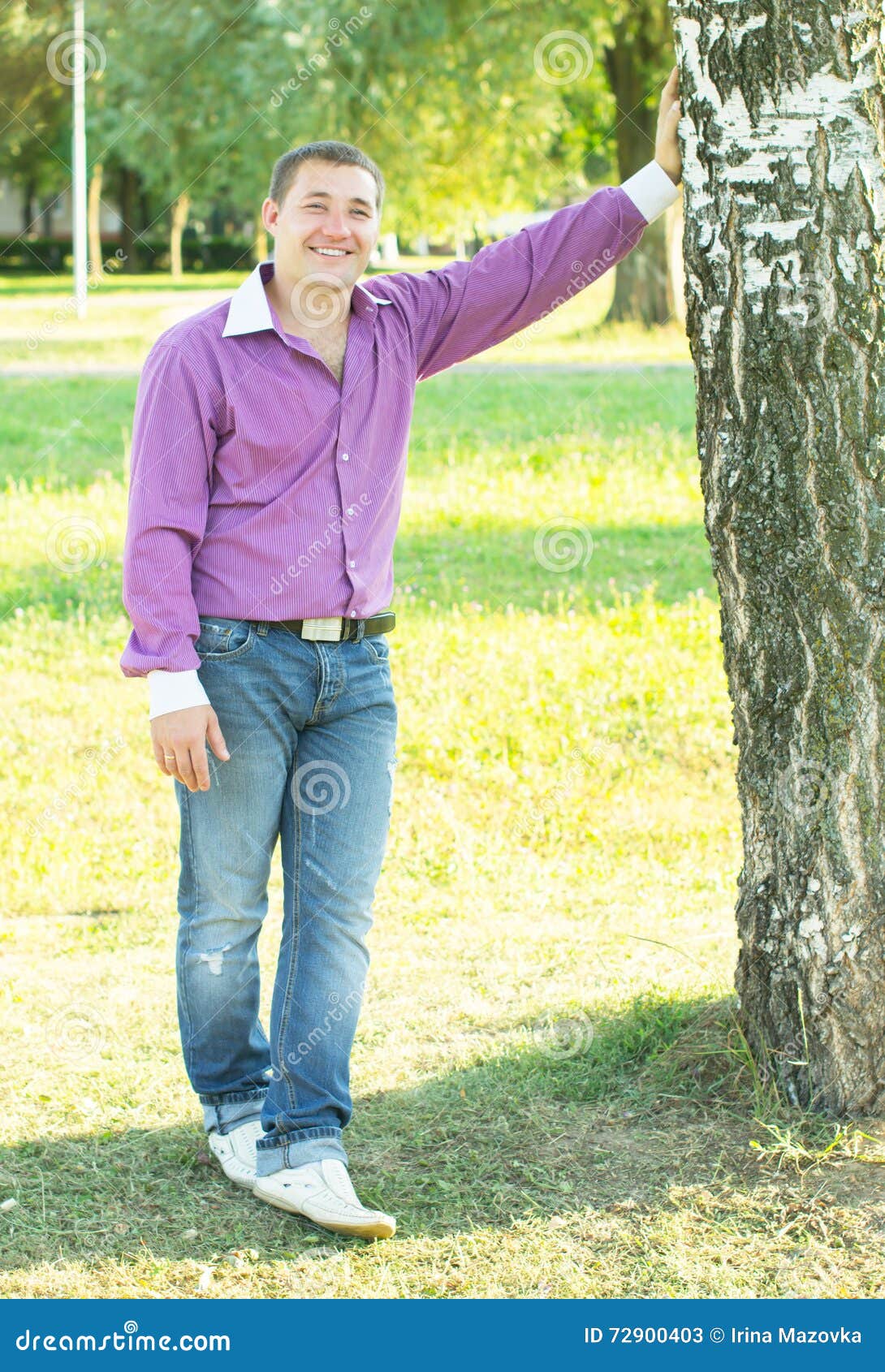 Man standing in nature stock image. Image of spring, shirt - 72900403