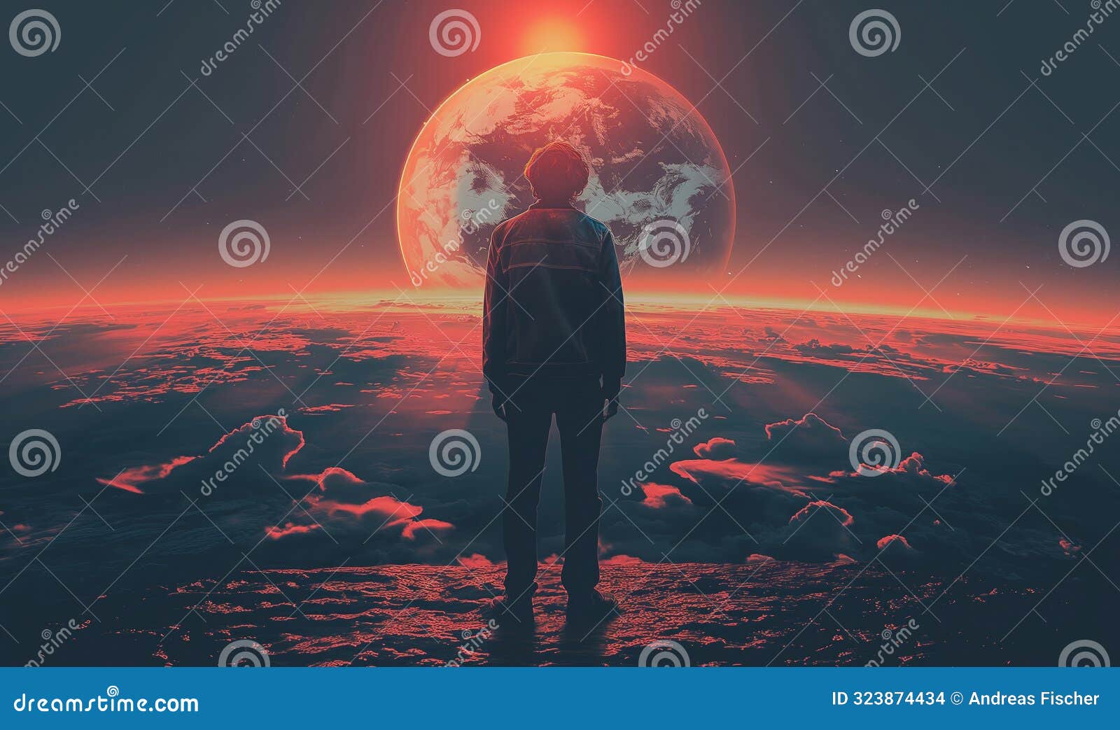 Man Standing in Ocean Staring at Sun Stock Photo - Image of sunset ...