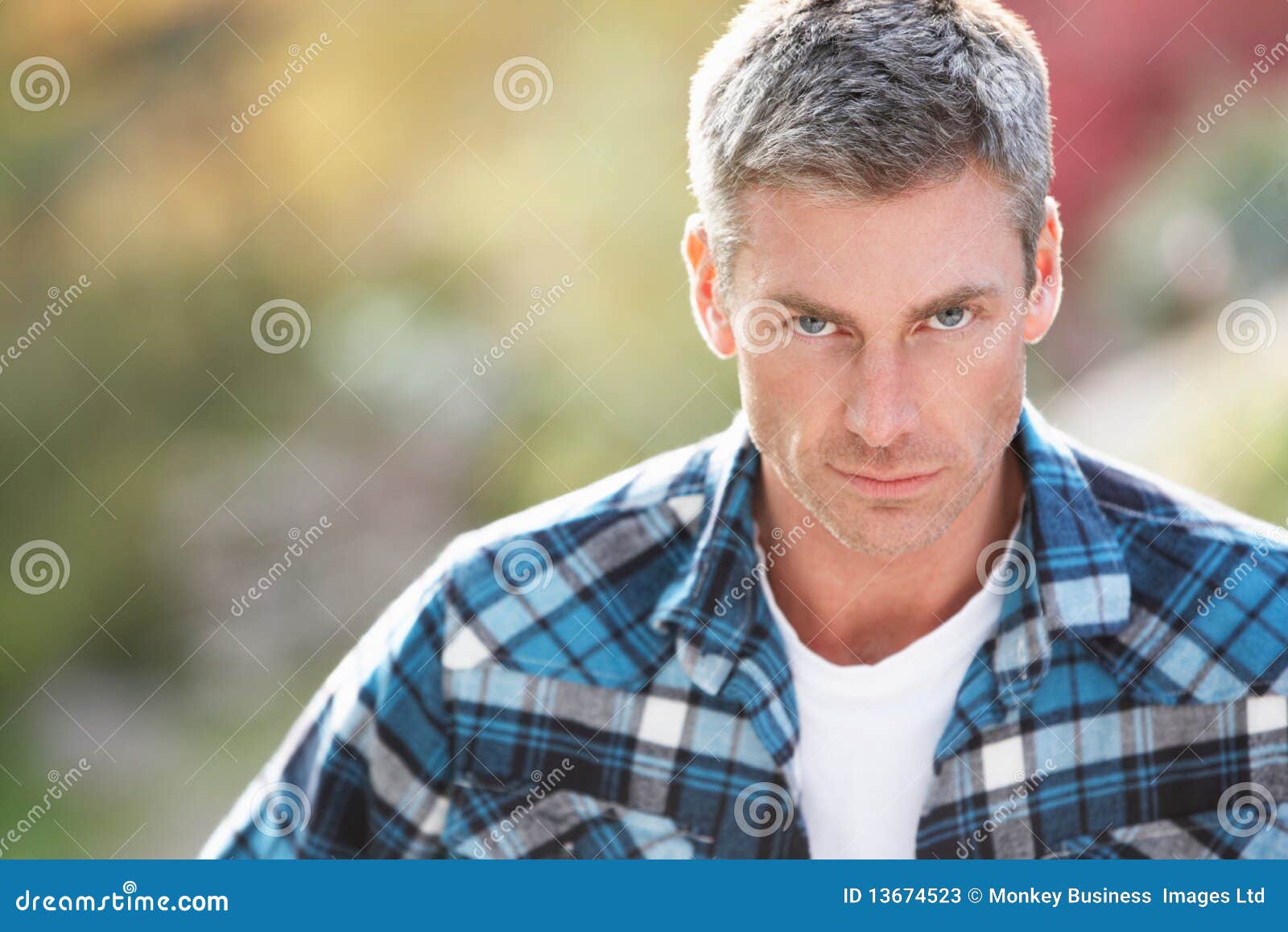Man Standing Outside in Autumn Landscape Stock Image - Image of ...