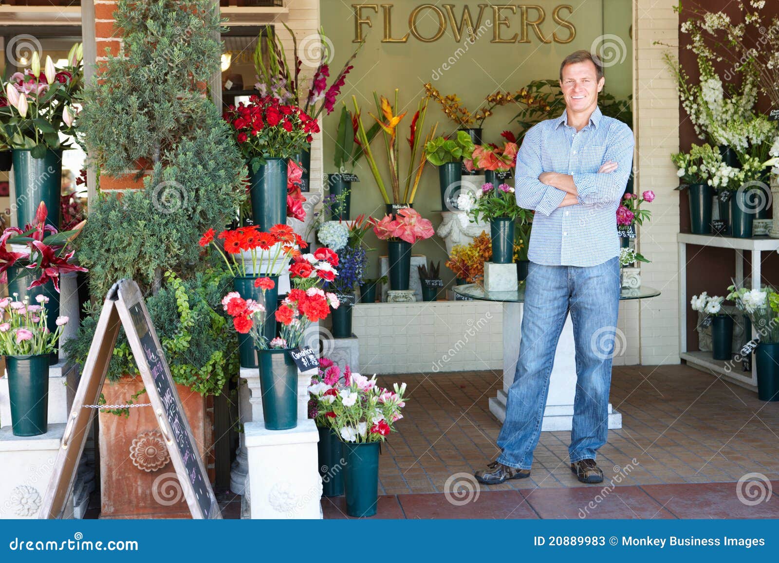 Man Standing Outside Florist Stock Image - Image of flower, business ...