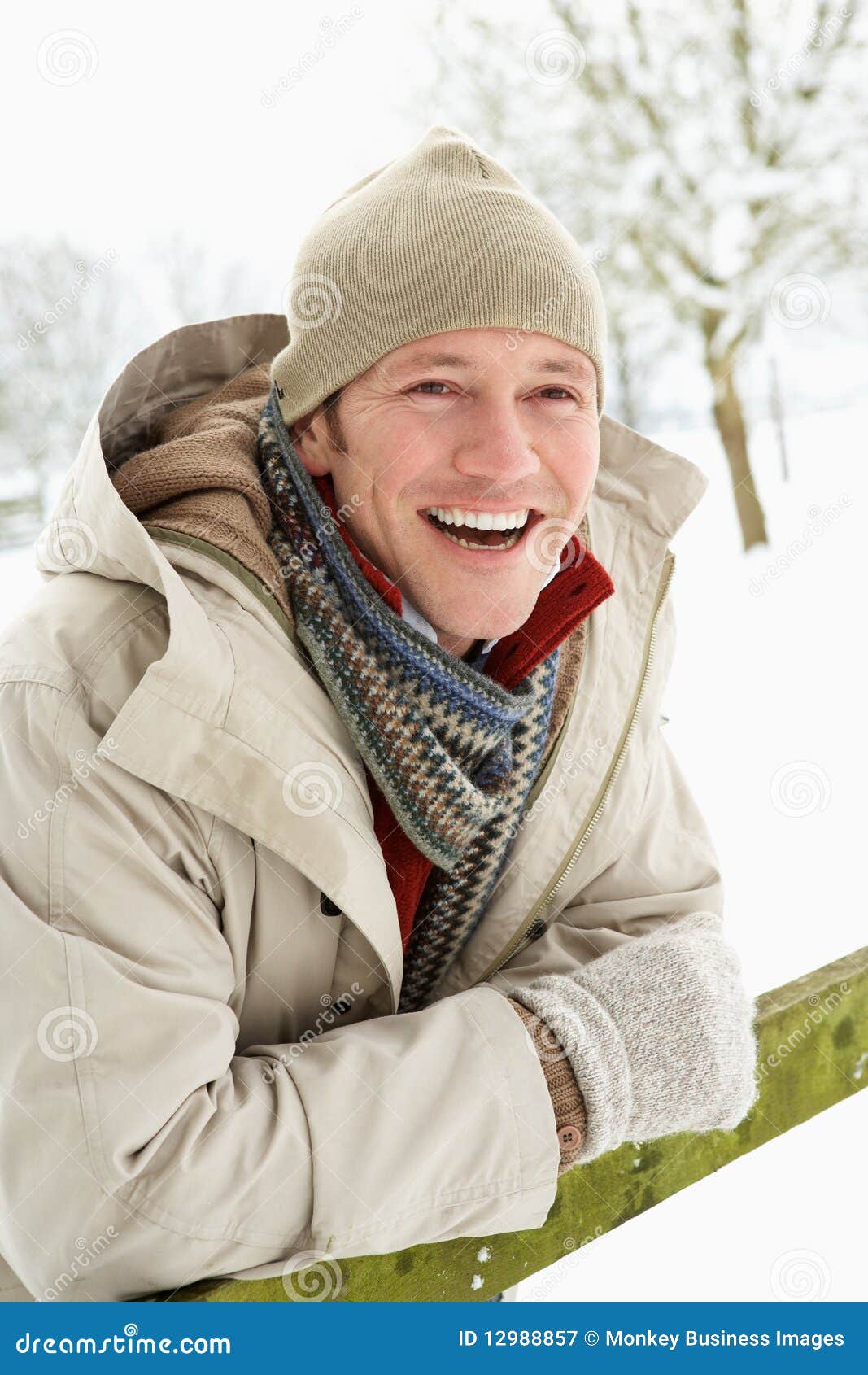 Man Standing Outside in Snowy Landscape Stock Image - Image of male ...