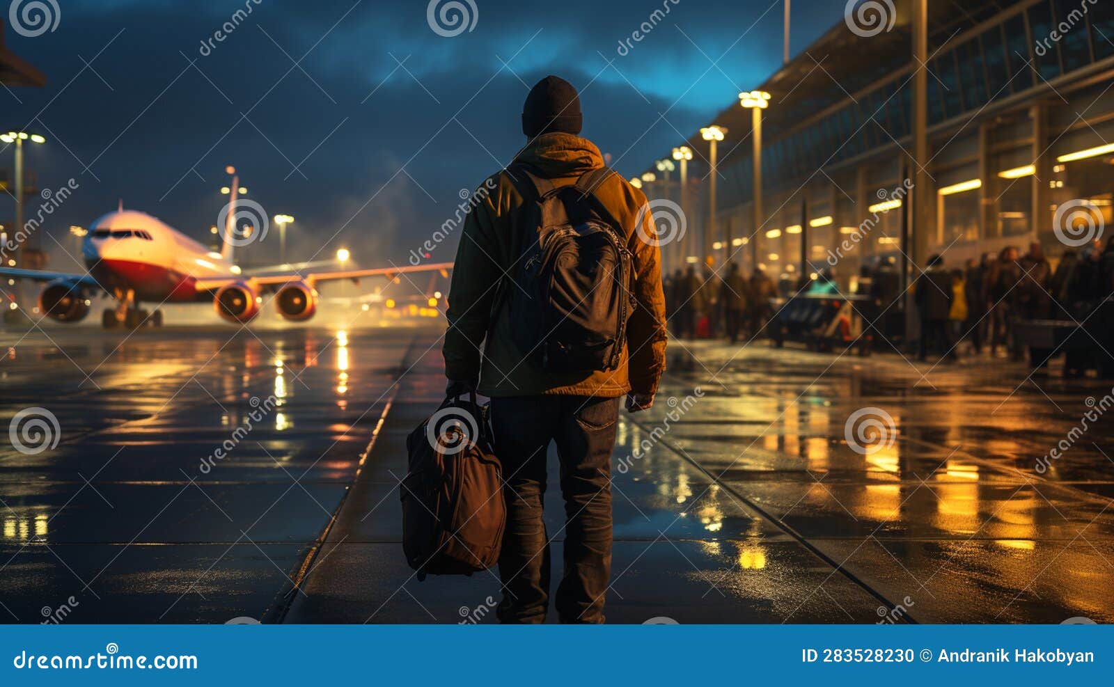 Man Standing Over Airplane Background. Generative Ai Stock Illustration ...