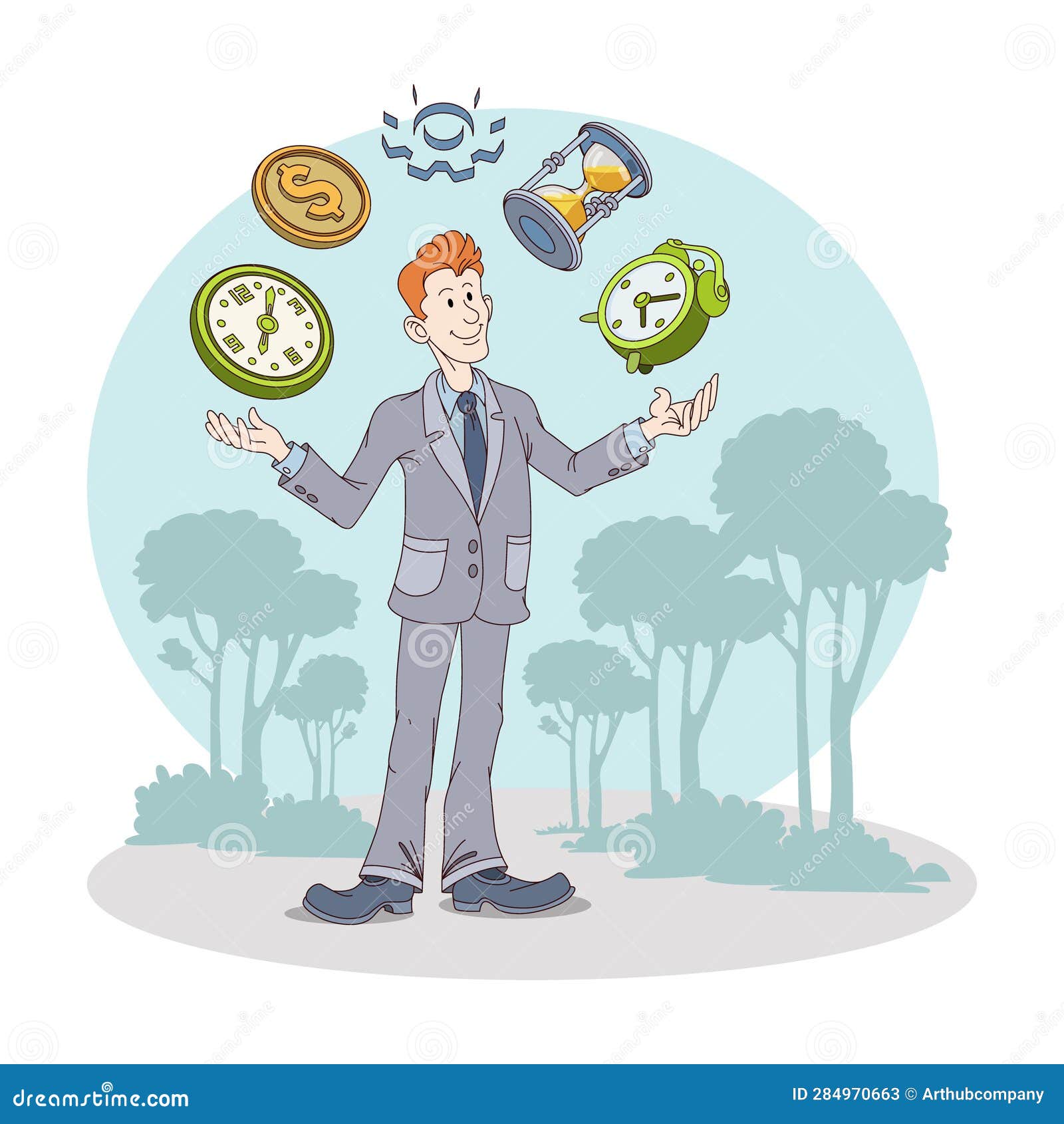 Man Standing in Park and Juggling Clock Outside. Time Management ...