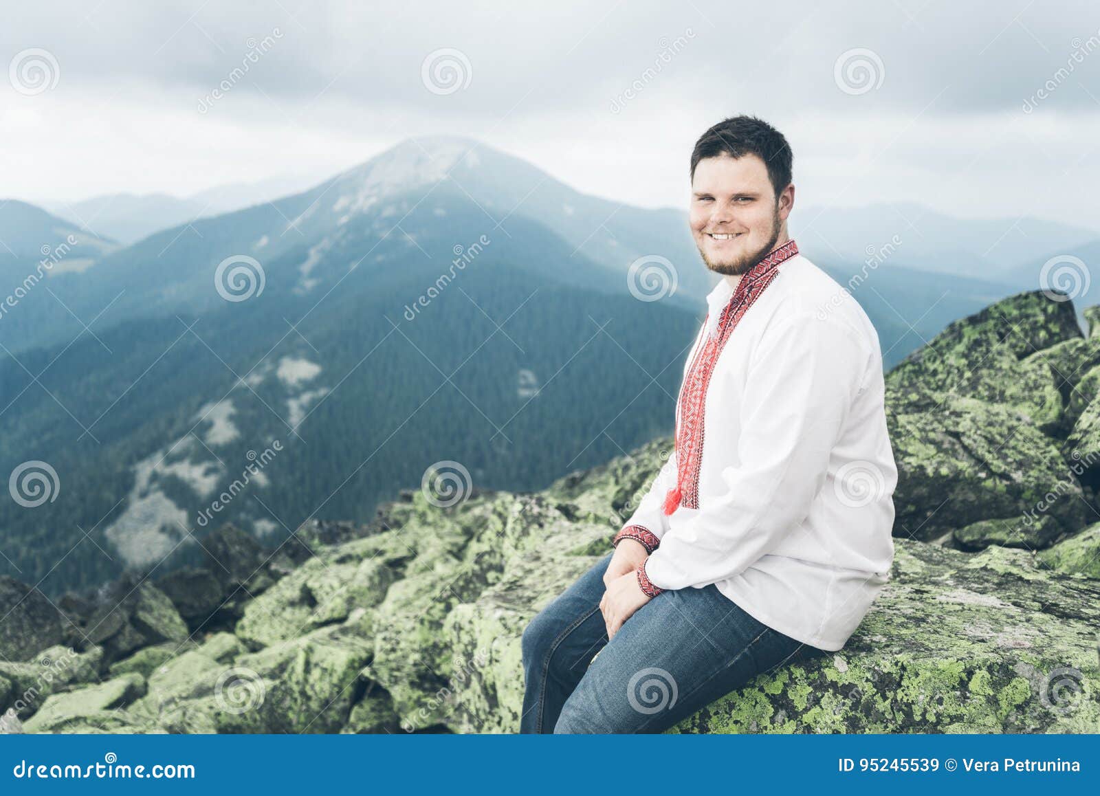 Man Standing on the Peak of the Carpathian Mountains Stock Image ...