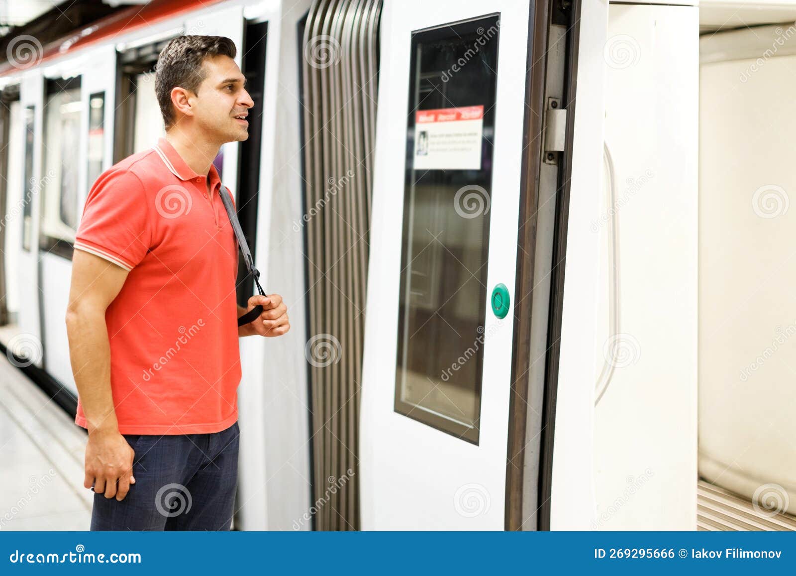 Man is Standing on Platform and Running into Train Stock Photo - Image ...