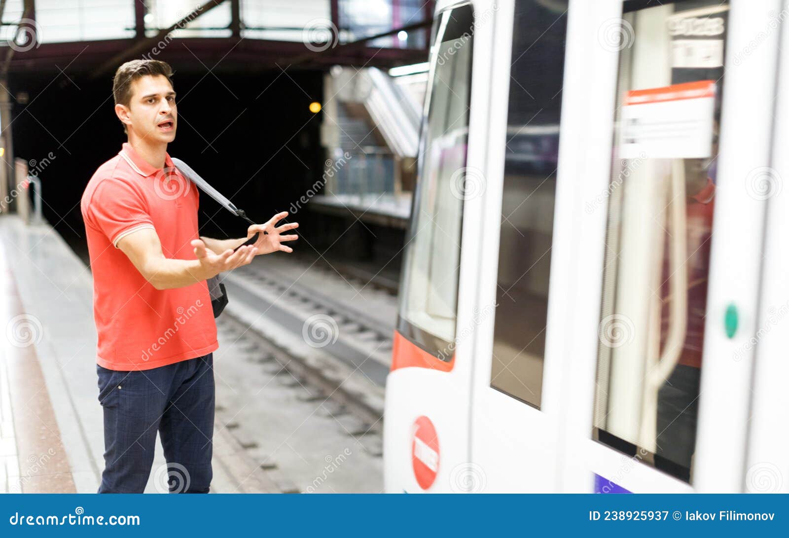 Man is Standing on Platform and Waiting Train that Left Stock Image ...