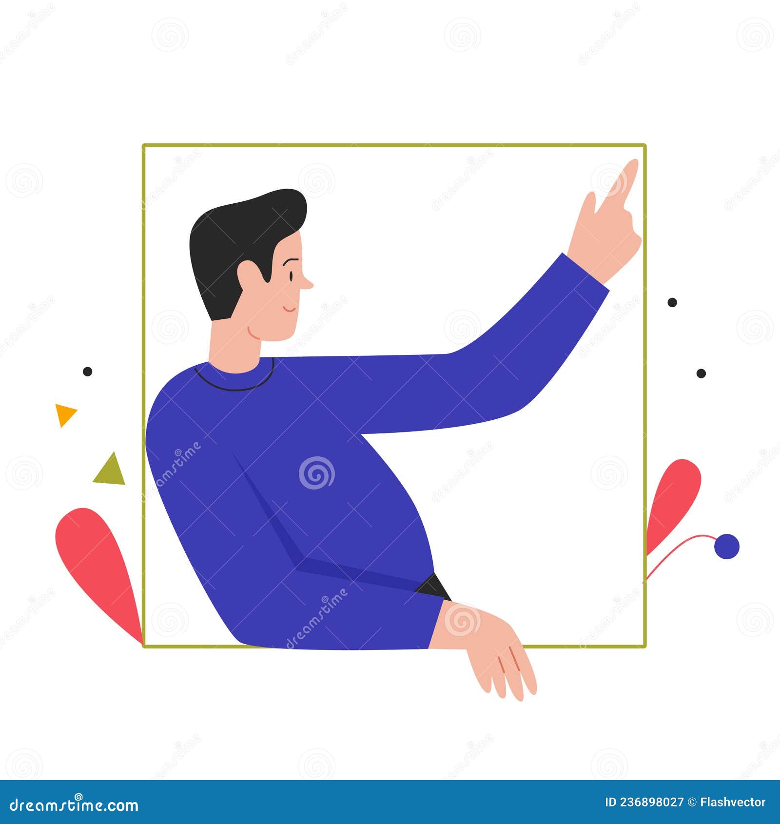 Man Standing and Pointing at Square Shape Stock Vector - Illustration ...