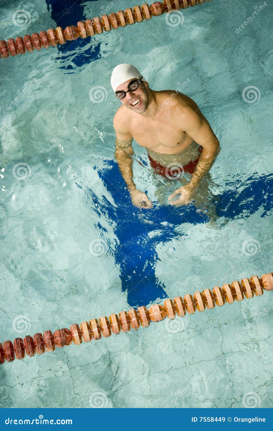 Man Standing in Pool stock image. Image of inside, swim - 7558449