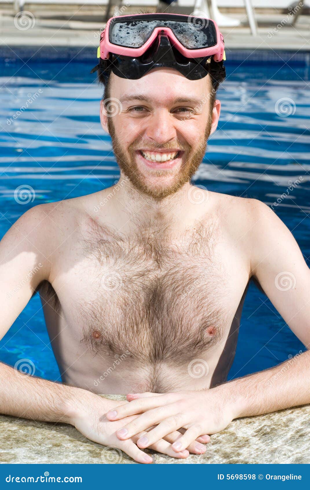 Man Standing in Pool Wearing Goggles - Vertical Stock Photo - Image of ...