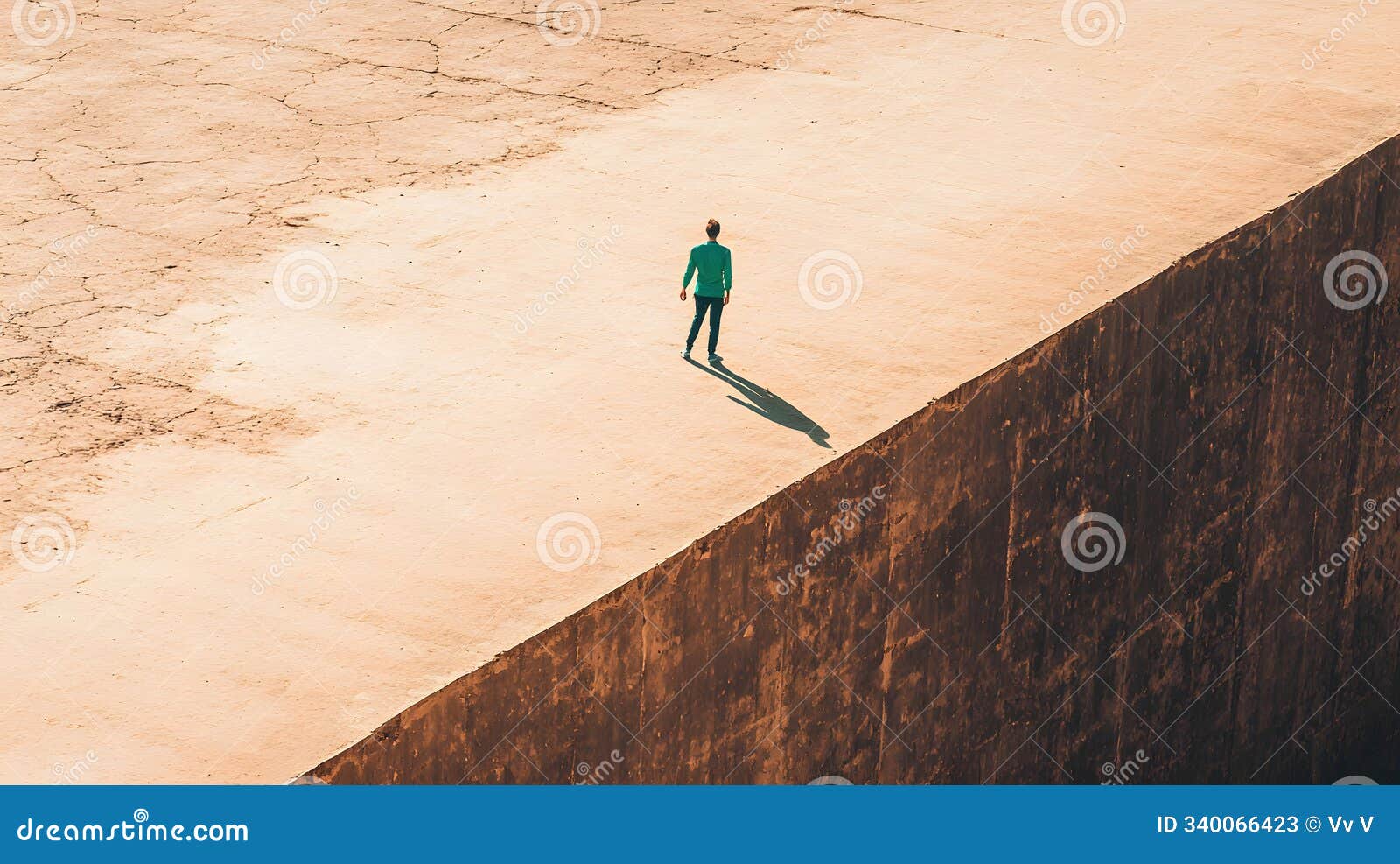 Man Standing on a Precipice in a Barren Landscape Stock Illustration ...